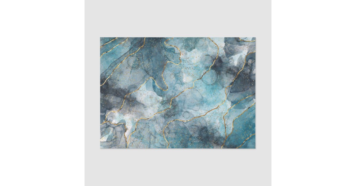 Classic Faux Marble Blue/Gold Decoupage Tissue Paper | Zazzle