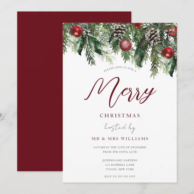 Classic Festive Burgundy Red Christmas Party Invitation | Zazzle