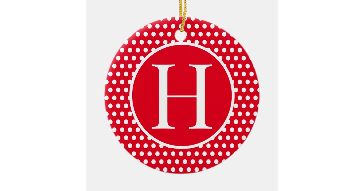 Classic Festive Red initial letter Polka Dot Ceramic Ornament | Zazzle