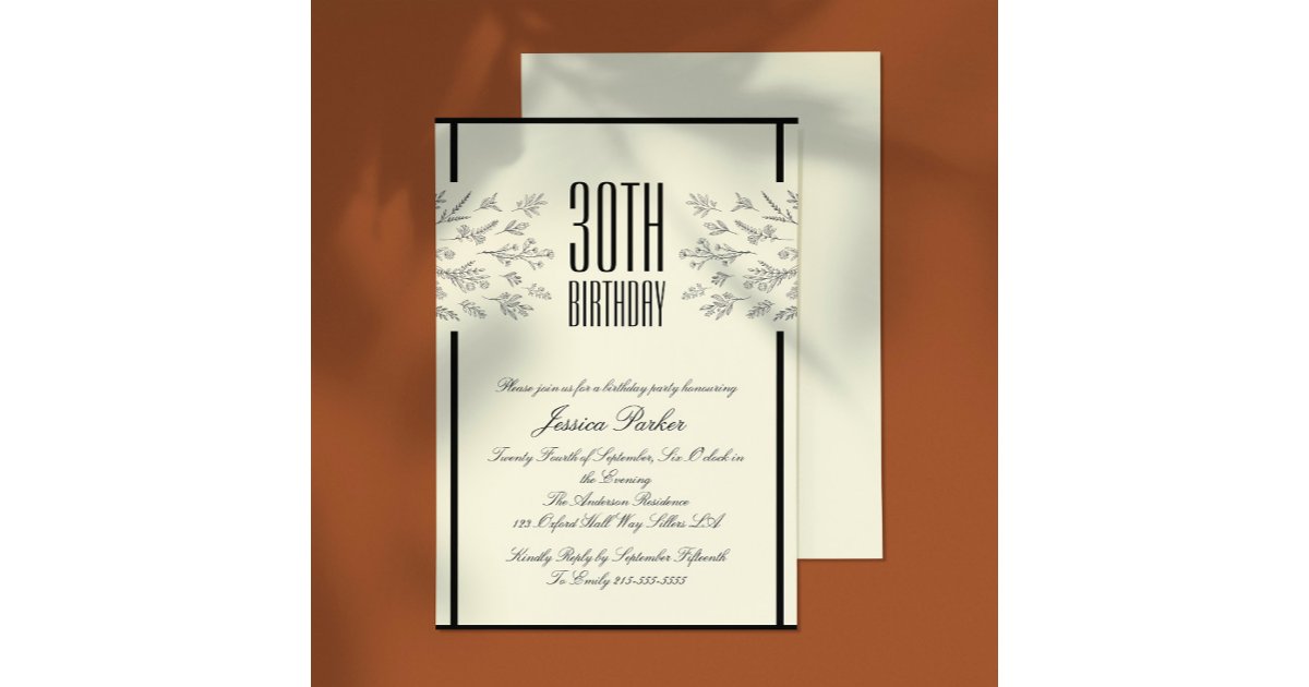 Classic Floral Beige Adult Birthday Invitation Zazzle