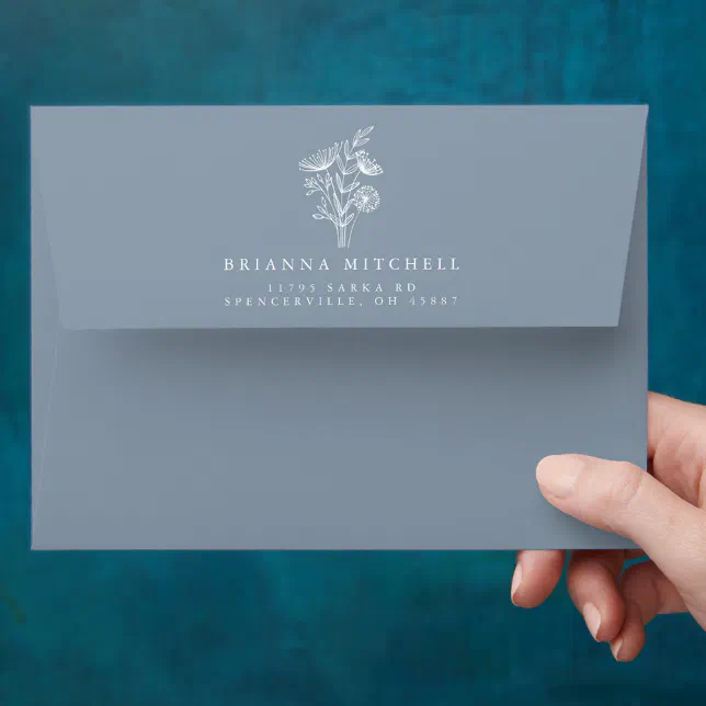 Classic Floral Dusty Blue Wedding Minimalist Envelope | Zazzle