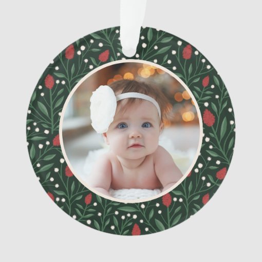 Classic Floral Frame Baby's First Christmas Ornament | Zazzle
