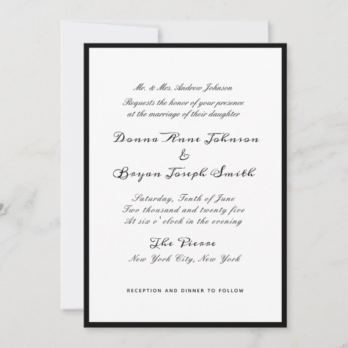 Classic formal black border Wedding Invitation | Zazzle.com
