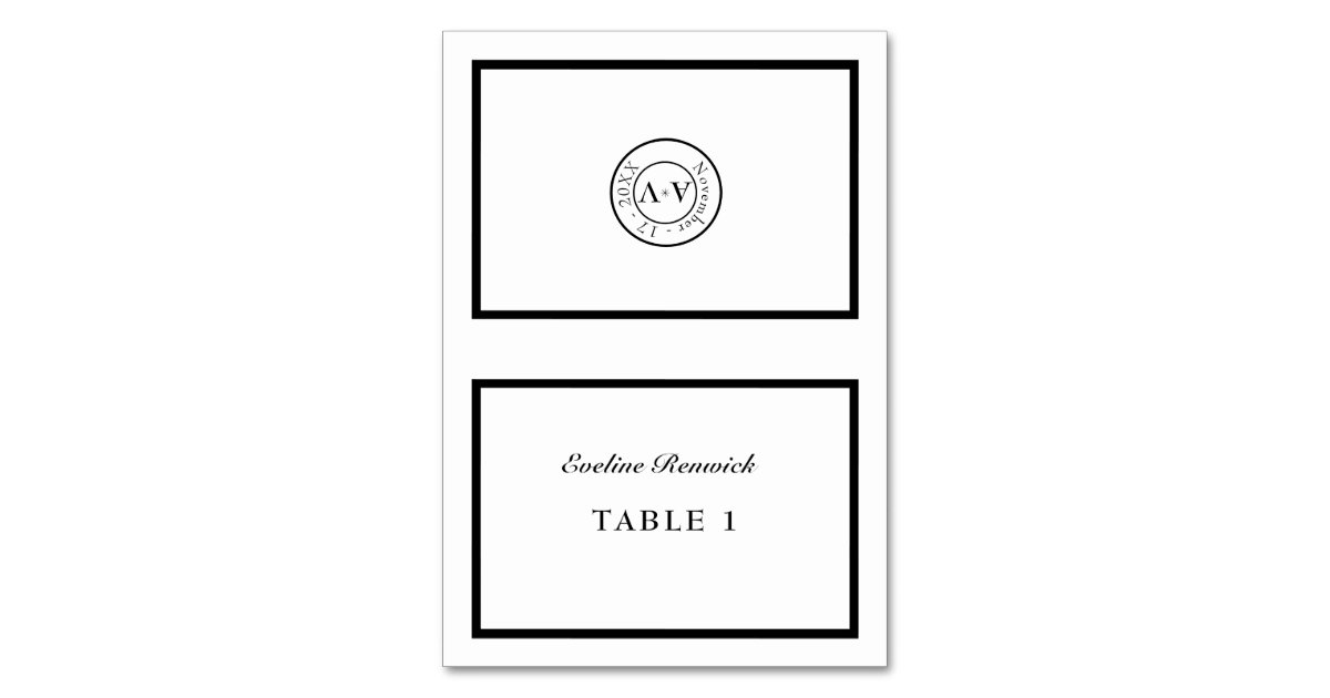 Classic Formal Black White Foldable Place Card | Zazzle