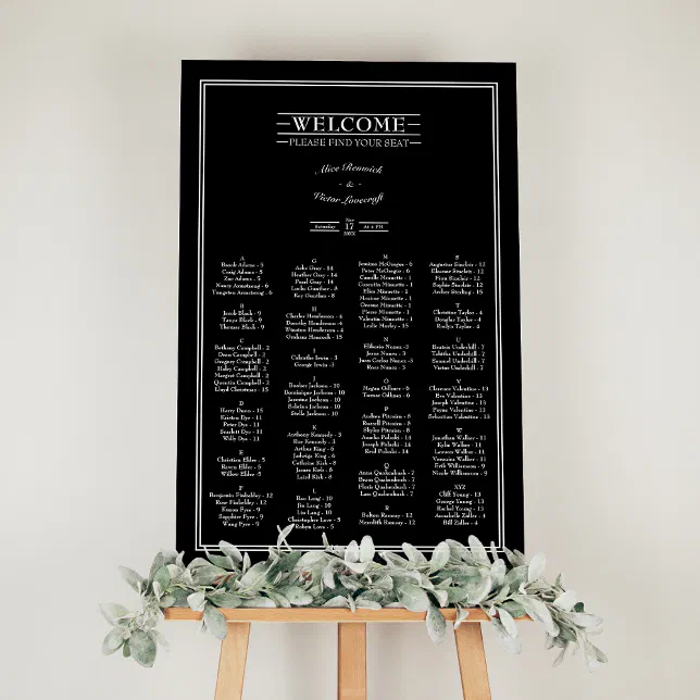 Classic Formal Black White Wedding Seating Chart Foam Board | Zazzle