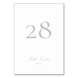 Classic Formal Calligraphy Light Grey Wedding Table Number | Zazzle