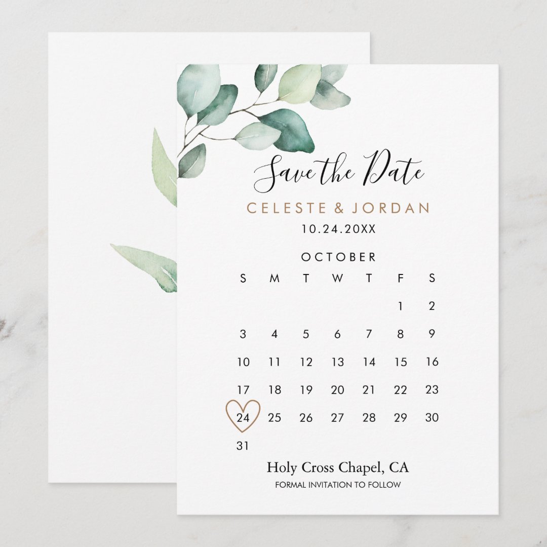 Classic Formal Green Leaves Save the Date Calendar | Zazzle