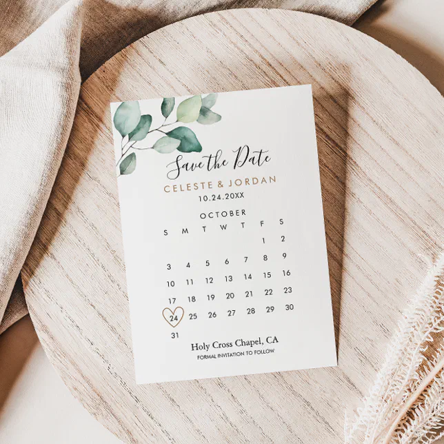 Classic Formal Green Leaves Save the Date Calendar | Zazzle