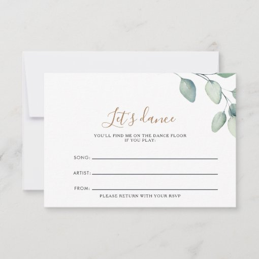 Classic Formal Green Wedding Song Request Card | Zazzle