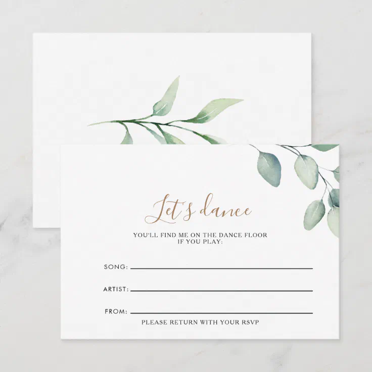 Classic Formal Green Wedding Song Request Card | Zazzle