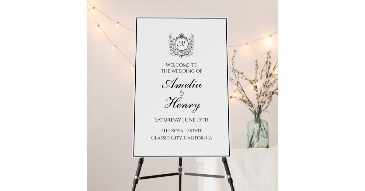 Classic Formal Wedding Crest Welcome Sign | Zazzle