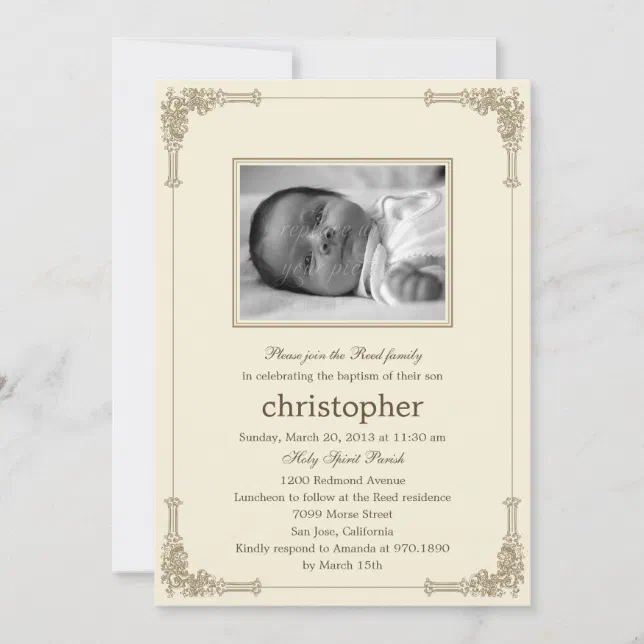 Classic Frame Photo Baptism/Christening Invitation | Zazzle