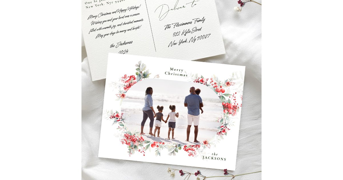classic frame wreaths photo christmas holiday postcard | Zazzle