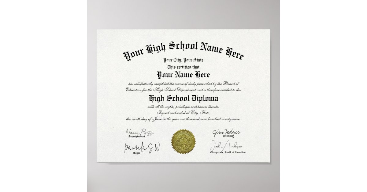 Classic Framed High School Diploma Poster | Zazzle