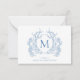 Classic French Blue Floral Crest Monogram Note Card | Zazzle