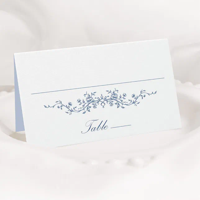 Classic French Blue Floral Wedding Place Card | Zazzle