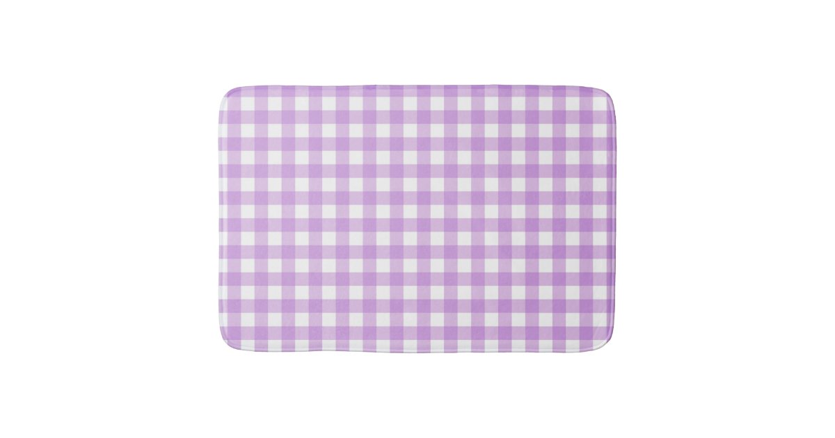 Classic Gingham Check Plaid Pattern Lilac Bath Mat | Zazzle