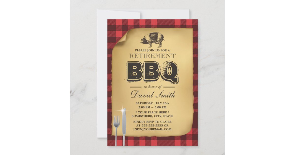 Classic Gingham Pig Roast Retirement Party BBQ Invitation | Zazzle