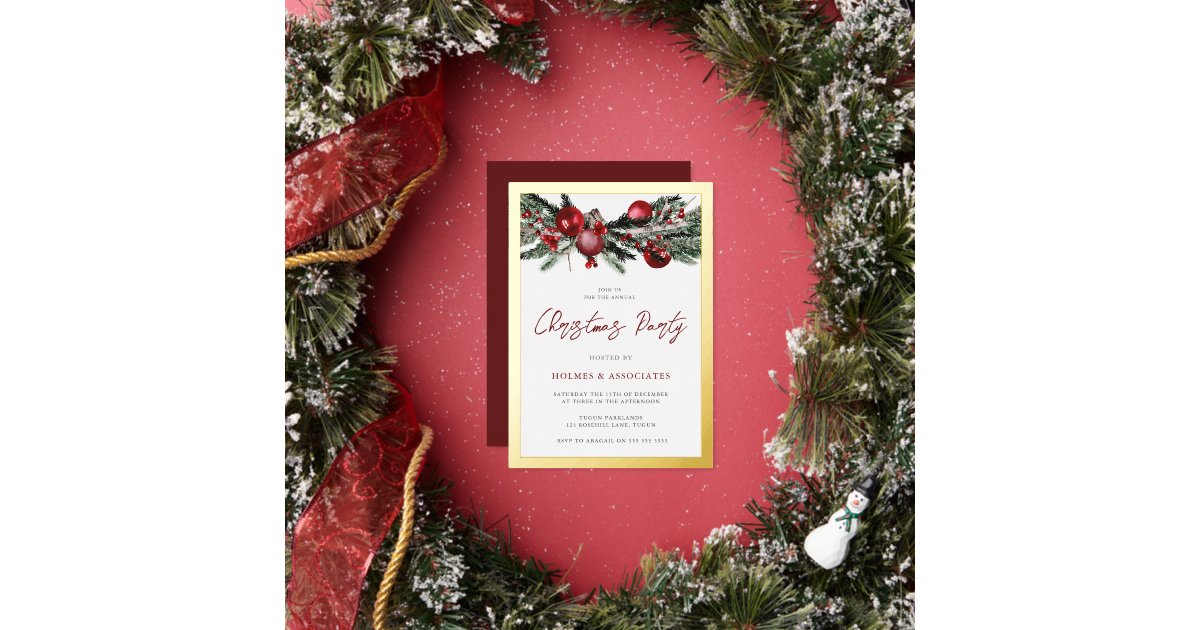 Classic Gold Border Corporate Christmas Party Foil Invitation | Zazzle