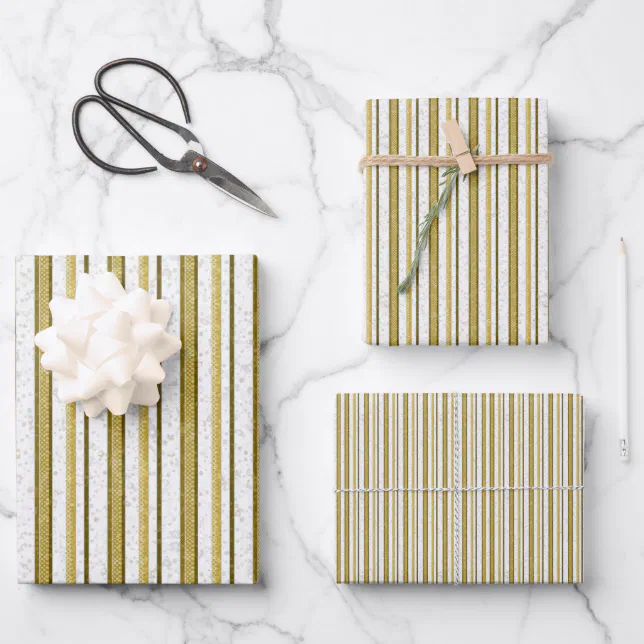 Classic Gold Brown Stripes Professional Flat Wrapping Paper Sheets | Zazzle