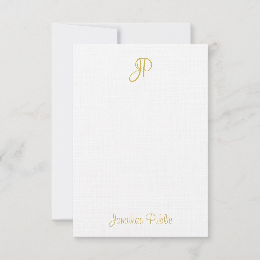 Classic Gold Calligraphy Monogram Vertical Design Note Card | Zazzle