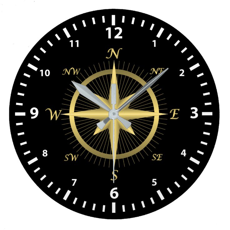 Classic Gold Compass and White Number Clock Face | Zazzle