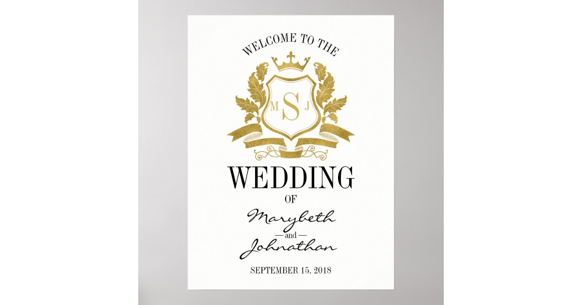 Classic Gold Crest Wedding Welcome Poster Sign | Zazzle