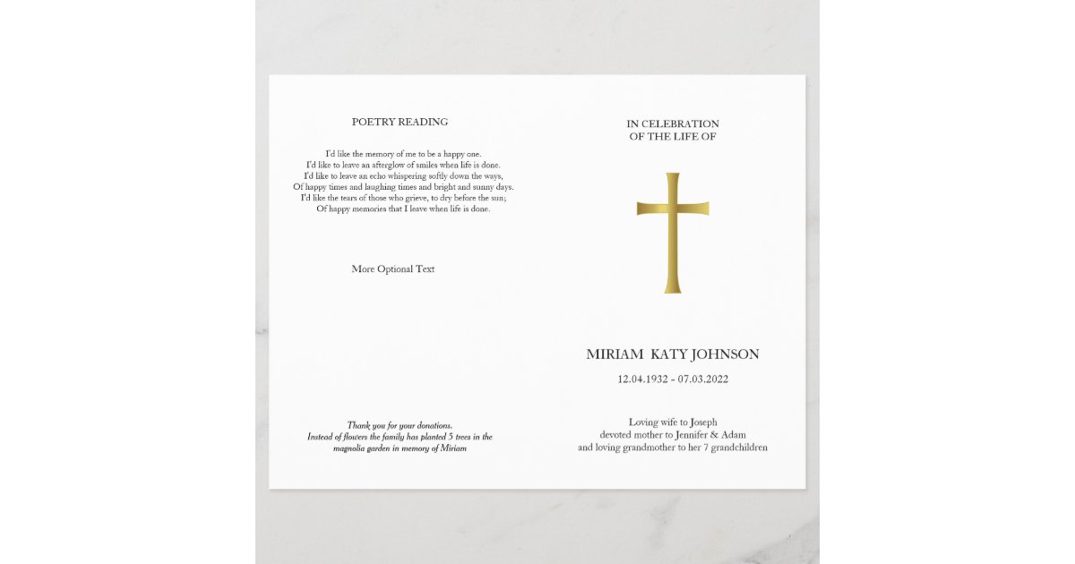 Classic Gold Cross, elegant foldable memorial Flyer | Zazzle
