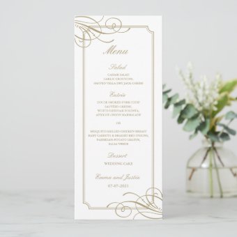 Classic Gold Frame Luxurious Wedding Menu | Zazzle