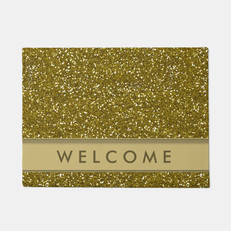Classic Gold Glitter Look Welcome Doormat | Zazzle
