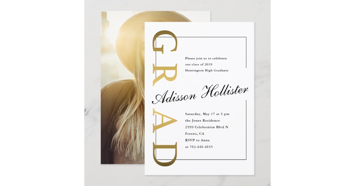 Classic Gold GRAD Photo Graduation Party Invitation | Zazzle