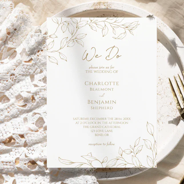 Classic Gold Greenery We Do Wedding Invitation | Zazzle
