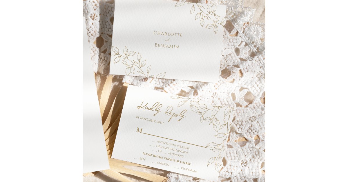 Classic Gold Greenery Wedding Entree Response Card | Zazzle