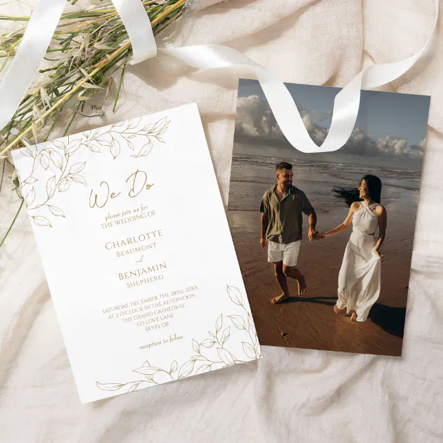 Classic Gold Greenery Wedding We Do Photo Invitation | Zazzle