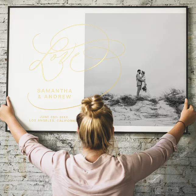Classic gold love chic typography photo wedding foil prints | Zazzle