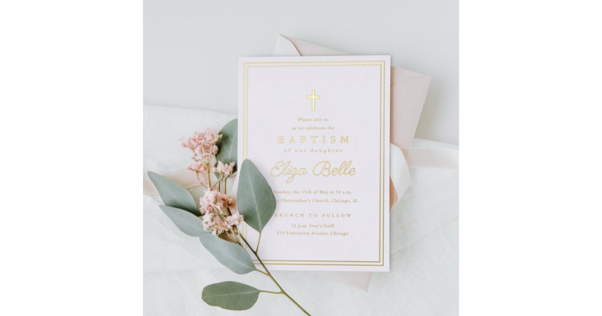 Classic Gold Religious Baptism & Christening Foil Invitation | Zazzle
