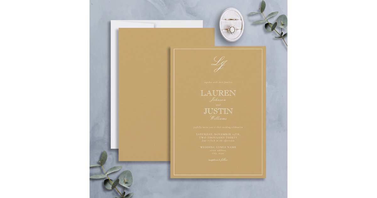 Classic Gold Script Monogram Wedding Invitation | Zazzle