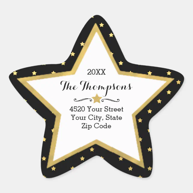 Classic Gold Star Custom Color Holiday Address Sticker | Zazzle