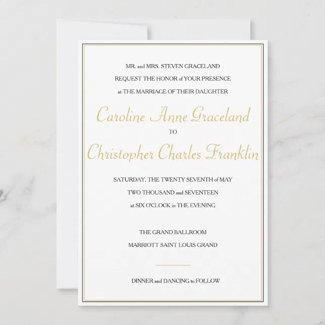 Classic Gold Wedding Invitation | Zazzle