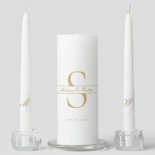 Classic Gold Wedding Monogram Ceremony Unity Candle Set | Zazzle