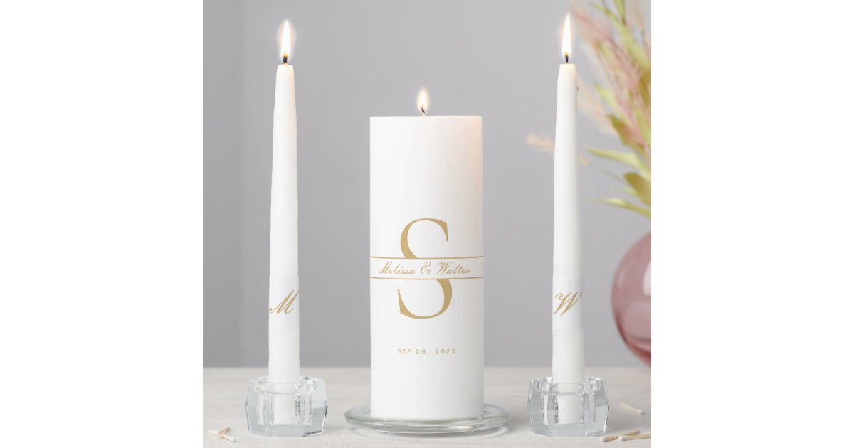 Classic Gold Wedding Monogram Ceremony Unity Candle Set | Zazzle