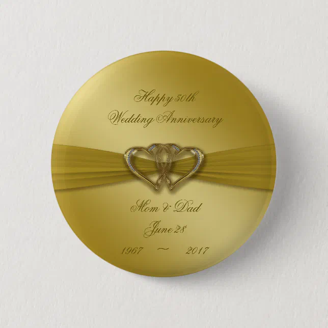 Classic Golden 50th Wedding Anniversary Button | Zazzle