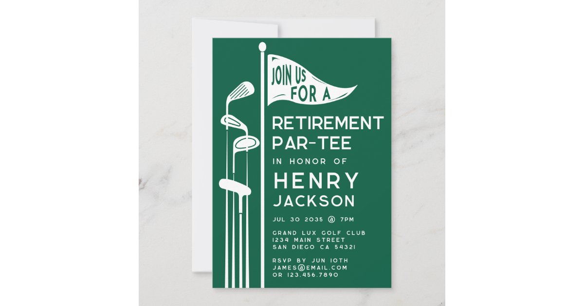Classic Golf Clubs Retirement Party Green Invitation | Zazzle
