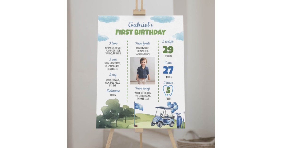 Classic Golf Theme Boy 1st Birthday Milestone Sign | Zazzle