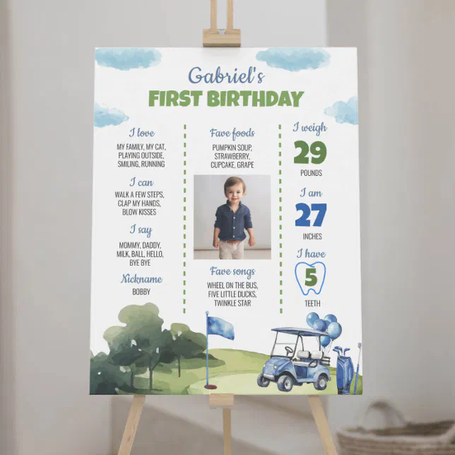 Classic Golf Theme Boy 1st Birthday Milestone Sign | Zazzle