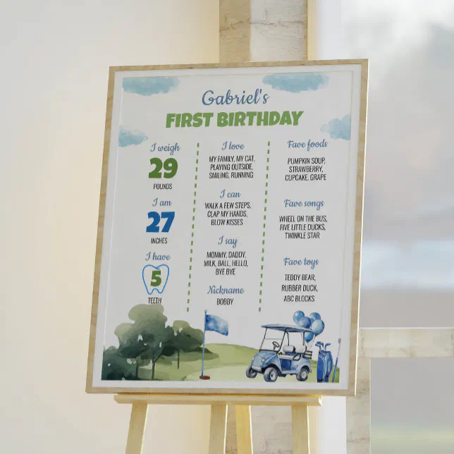 Classic Golf Theme Boy 1st Birthday Milestone Sign | Zazzle