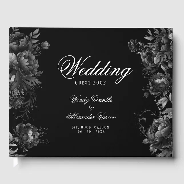 Classic Gothic Black Monogram Crest Wedding Guest Book | Zazzle