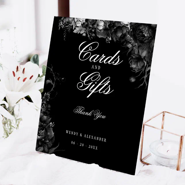 Classic Gothic Black Wedding Cards and Gifts Pedestal Sign | Zazzle