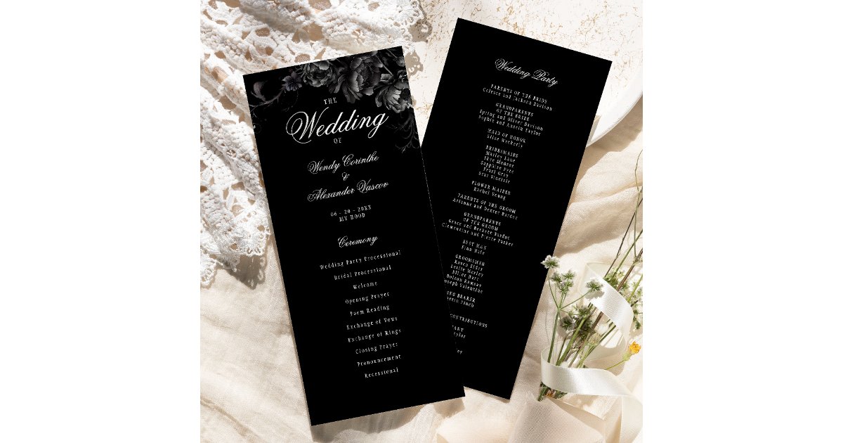 Classic Gothic Black Wedding Flat Program | Zazzle