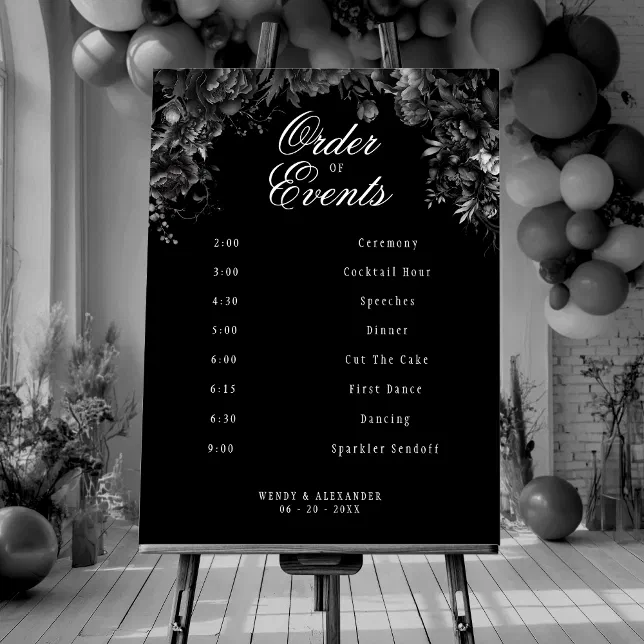 Classic Gothic Black Wedding Order Of Events Sign | Zazzle